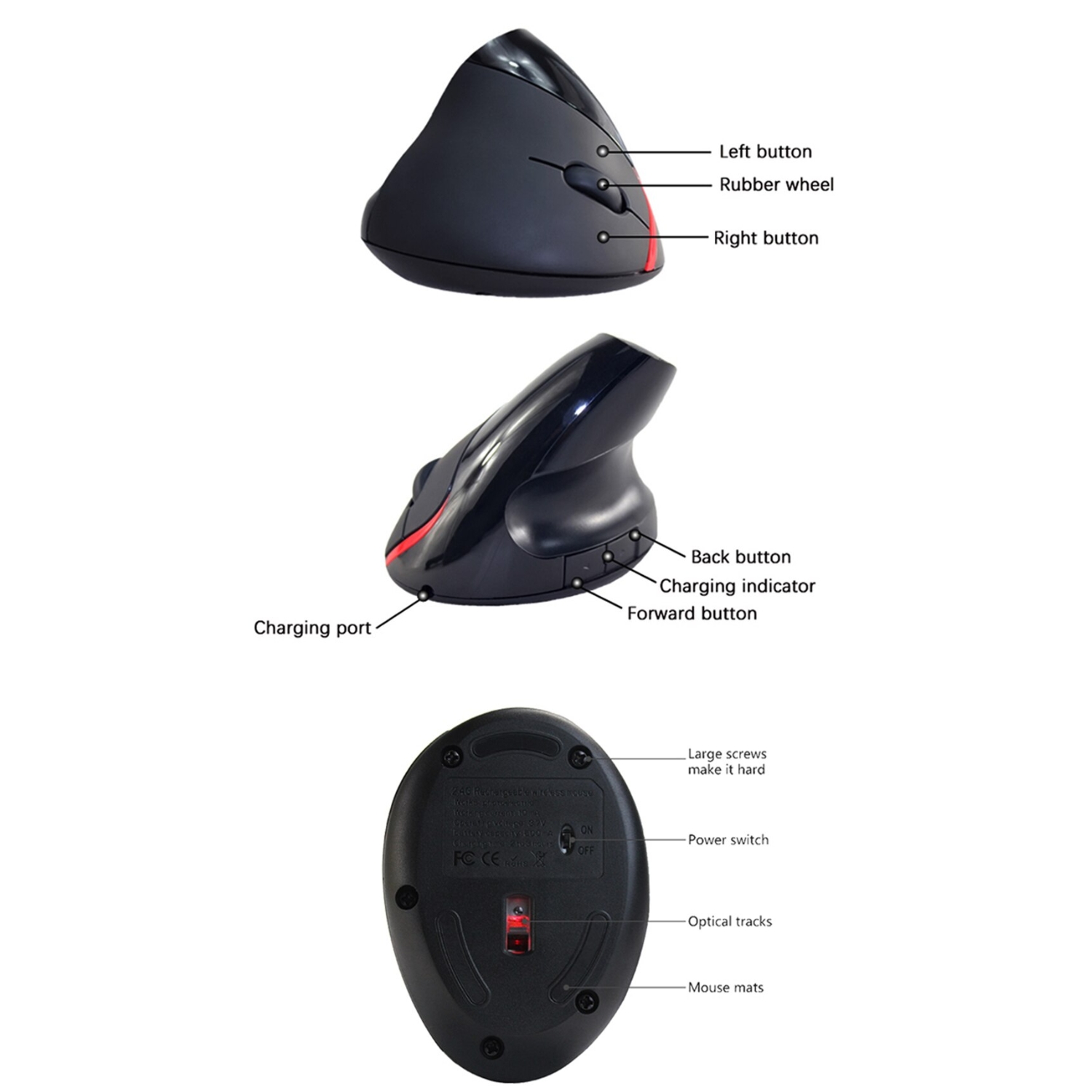 MOUSE INALÁMBRICO IMPORTCLICK VERTICAL ERGONÓMICO RECARGABLE USB NEGRO ...