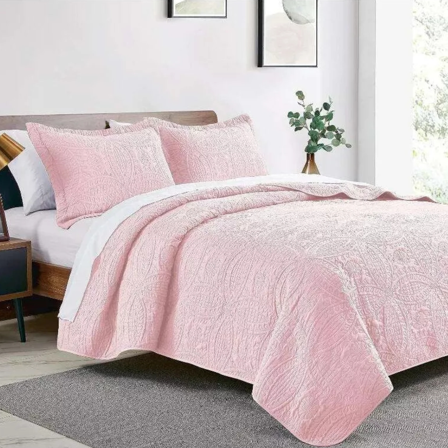 CUBRECAMA IMPORTCLICK ROSA QUILT REVERSIBLE QUEEN 228X228 CM MÁS FUNDAS ...