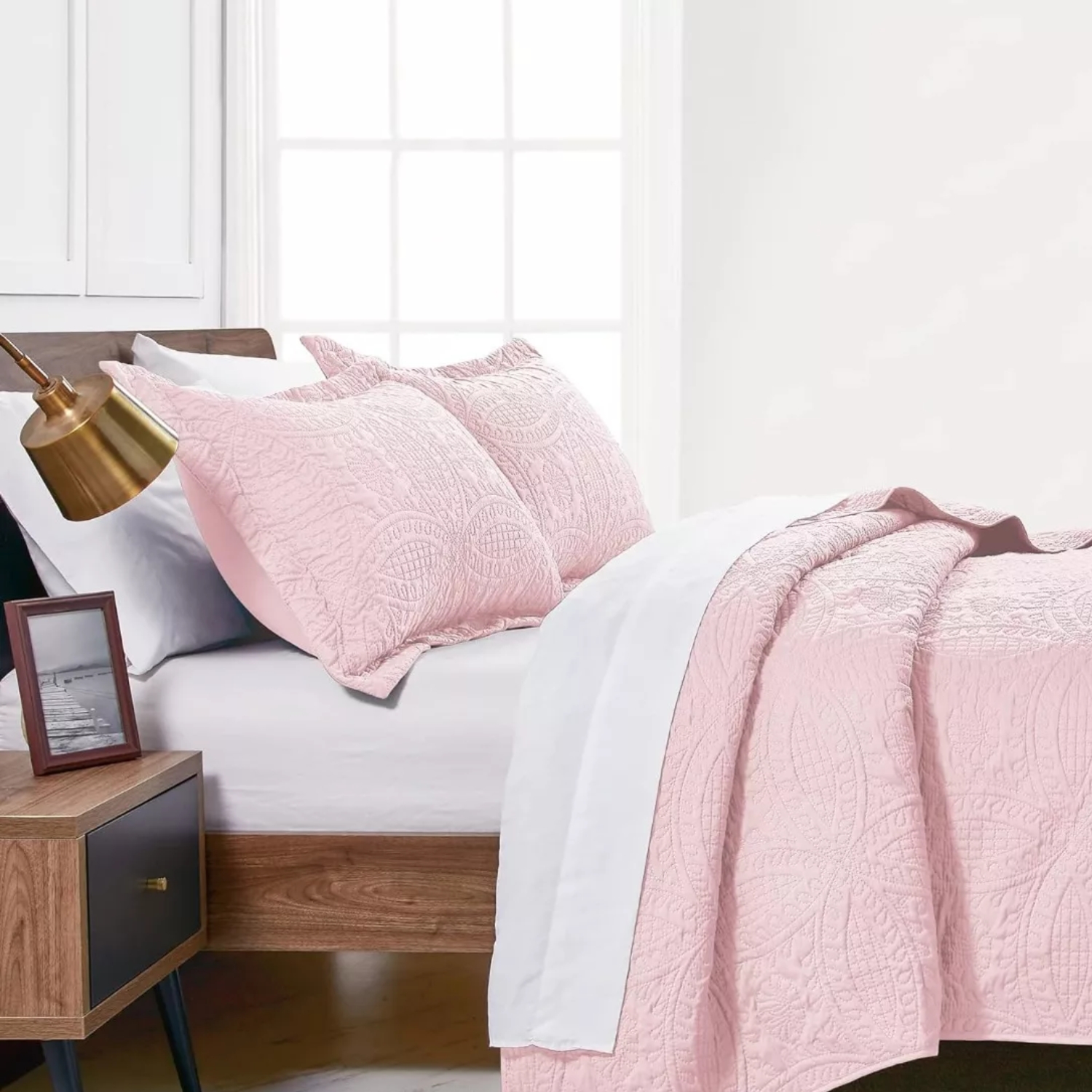 CUBRECAMA IMPORTCLICK ROSA QUILT REVERSIBLE QUEEN 228X228 CM MÁS FUNDAS ...