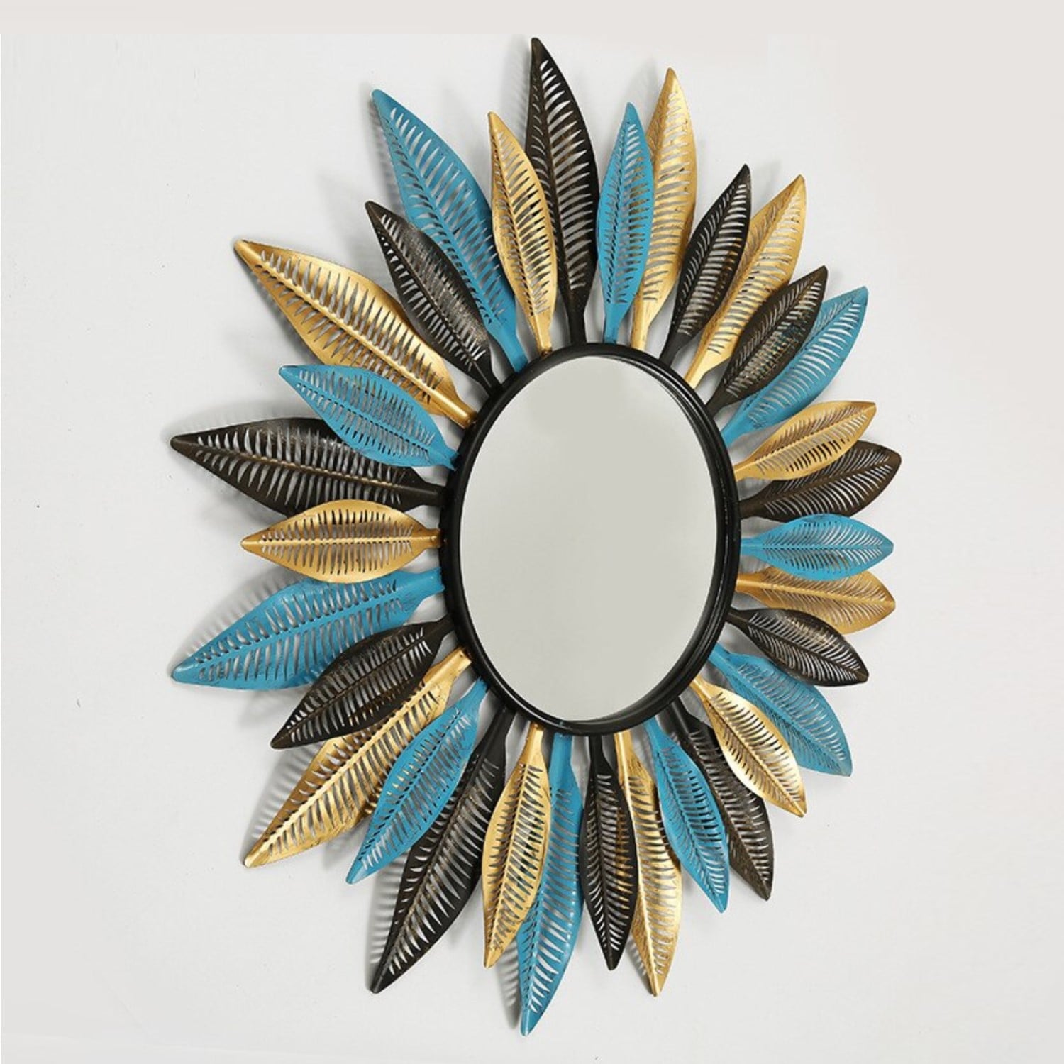 ESPEJO MUNDO ONLINE LIFE-4218 DECO MURAL BOHO MODERN PLUMAS METAL 80 CM