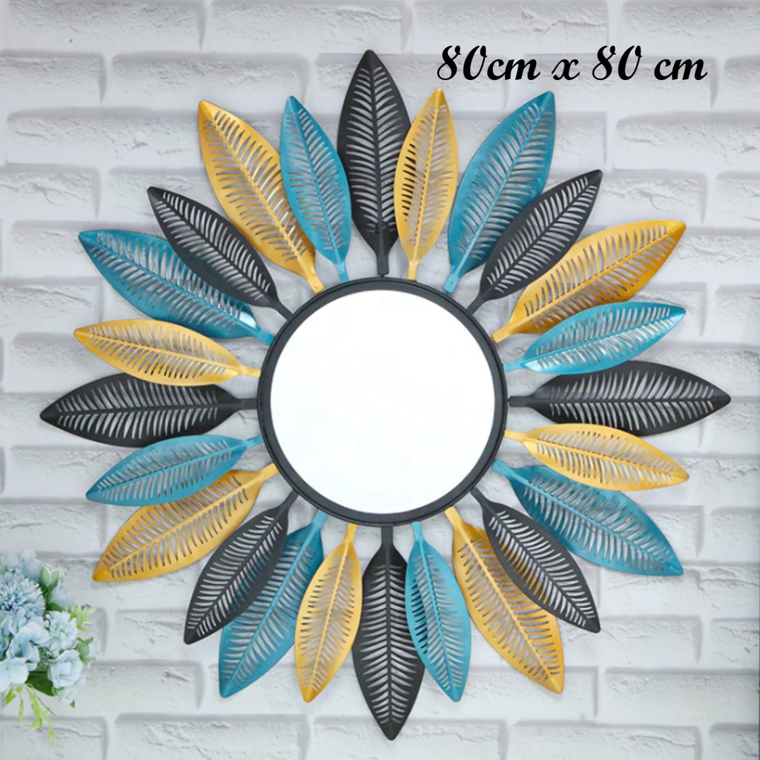 ESPEJO MUNDO ONLINE LIFE-4218 DECO MURAL BOHO MODERN PLUMAS METAL 80 CM