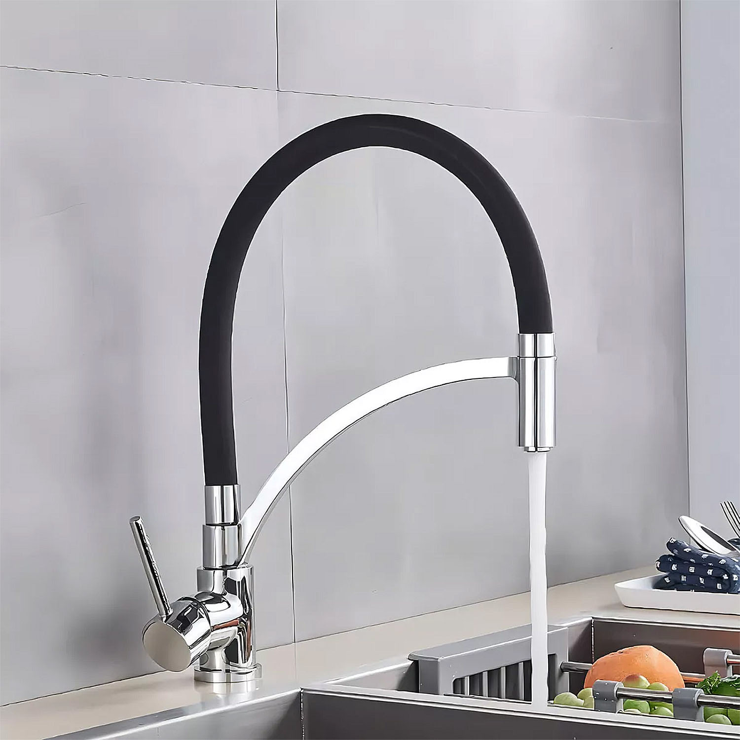 LLAVE MONOMANDO LAVAPLATOS CROMADA FLEXIBLE Y GIRATORIA