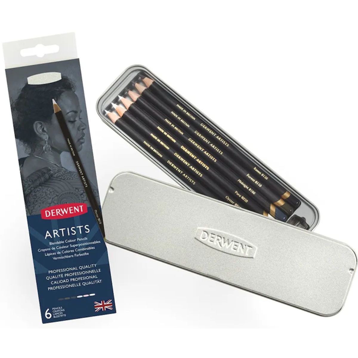 SET 6 LAPICES DE COLORES DERWENT ARTISTS CAJA METALICA