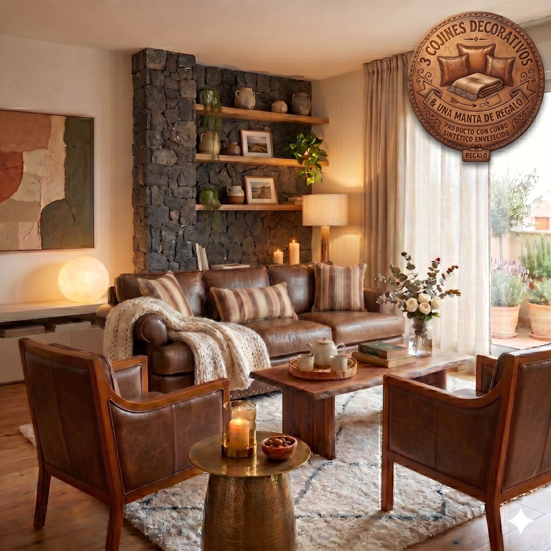 LIVING TUCSON 311 CAFE CUERO SINTETICO ENVEJECIDO SOFA 3 CUERPOS CON ...