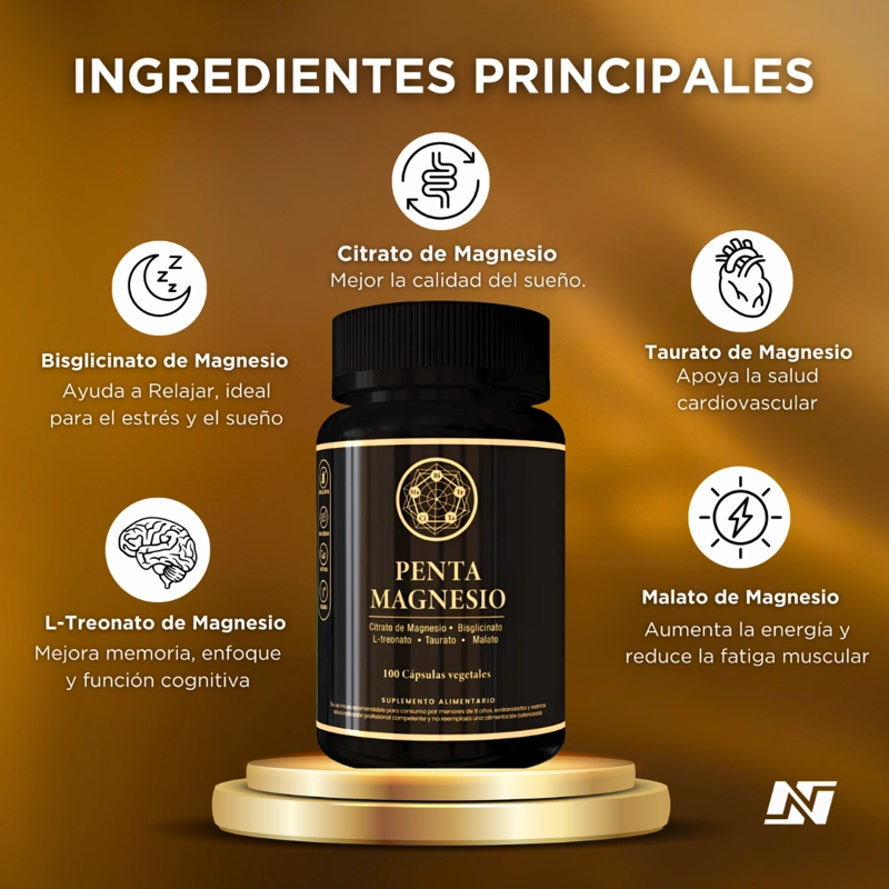 PENTA MAGNESIO 5 FORMAS – CITRATO, BISGLICINATO, TREONATO, TAURATO Y MALATO
