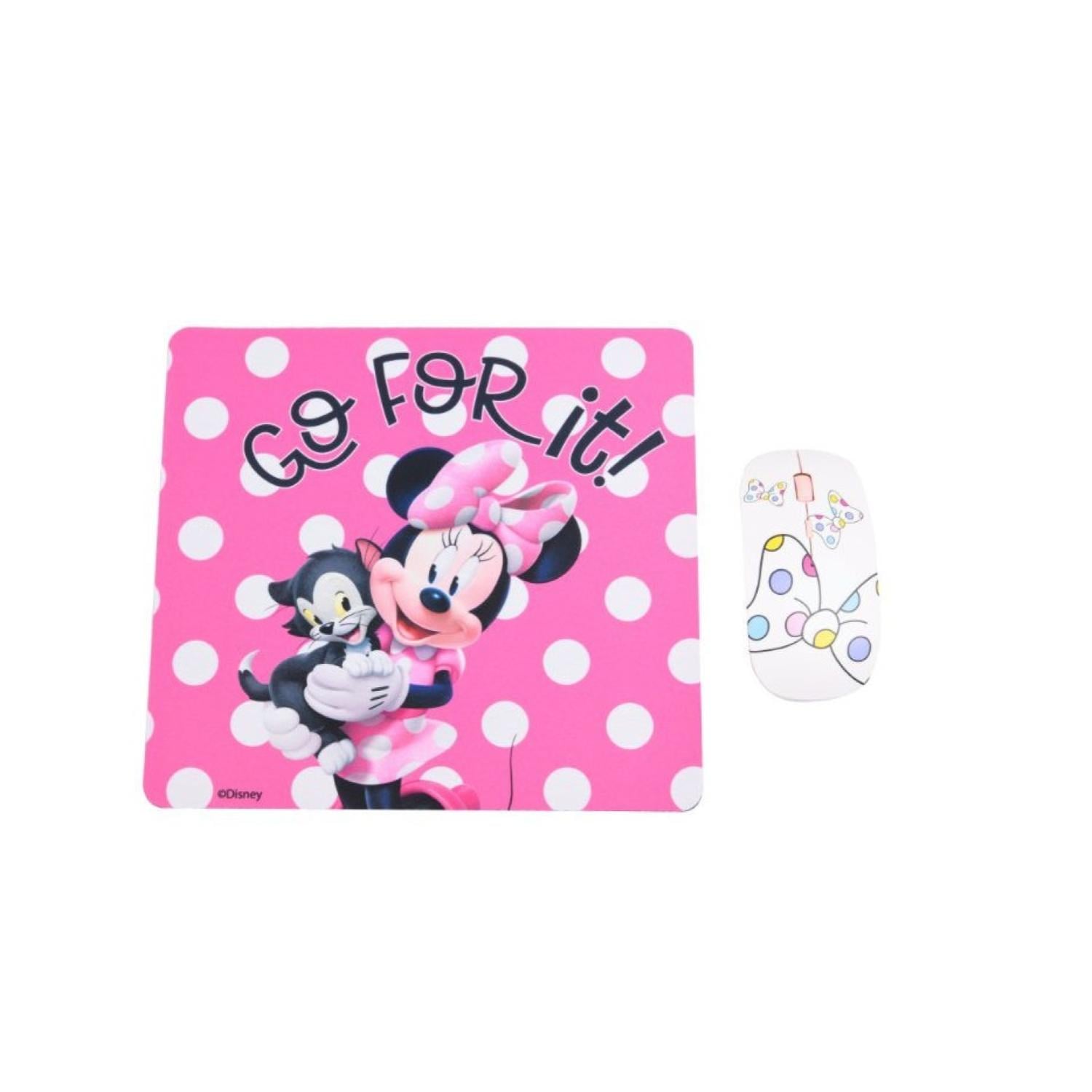 KIT MOUSE INALAMBRICO USB 3B Y MOUSEPAD ROSADO MINNIE MOUSE