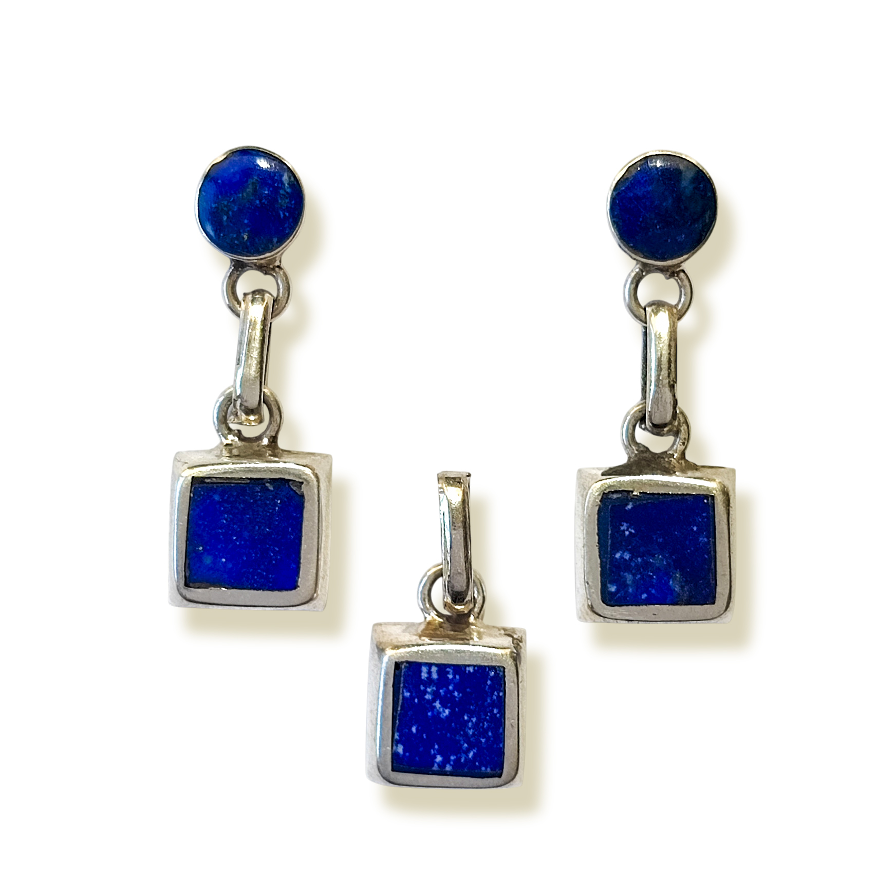 SET AROS COLGANTE CUADRADO LAPISLÁZULI PLATA FINA 925