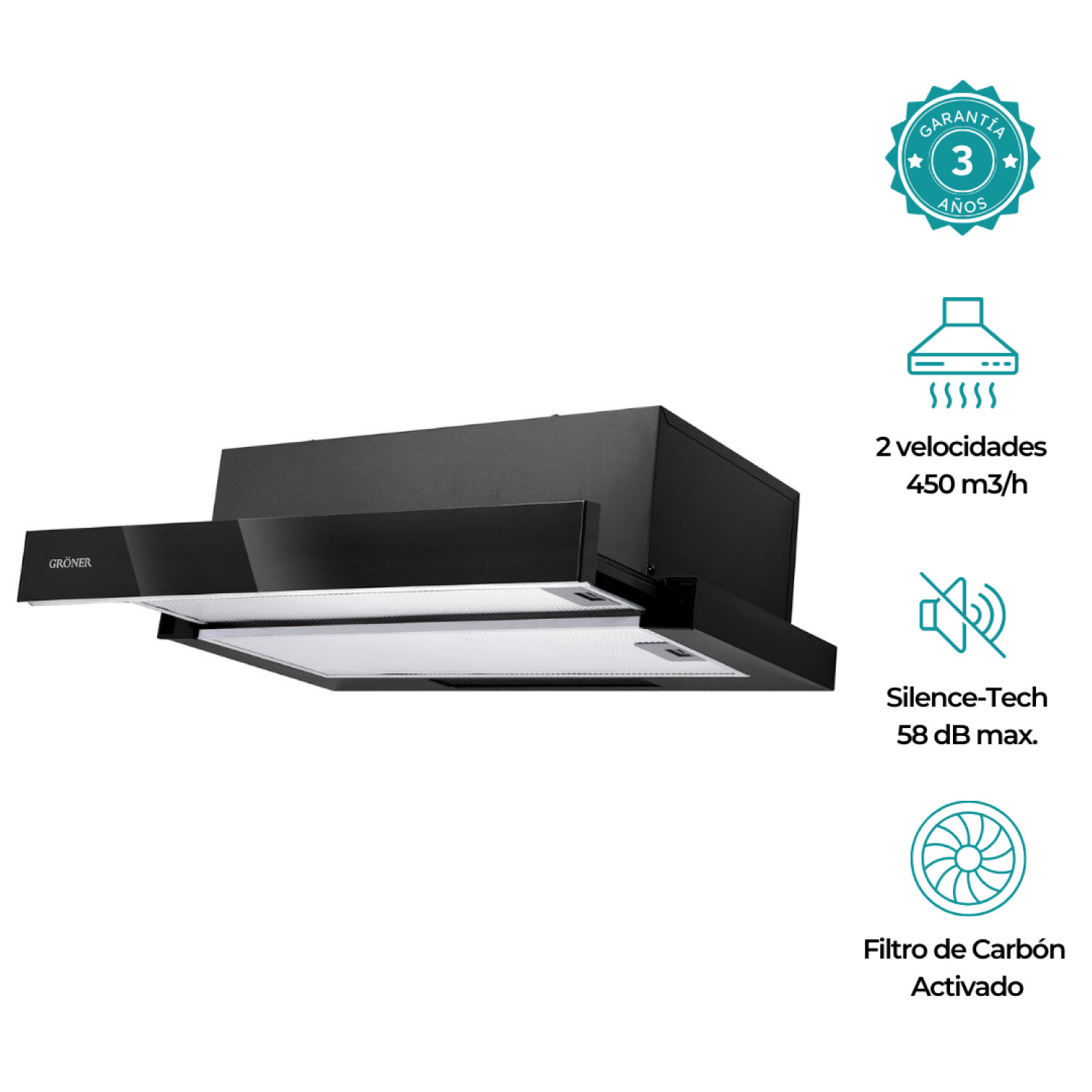 Ripley - CAMPANA TELESCÓPICA GRÖNER BLACK GLASS 60 CM | GRONER