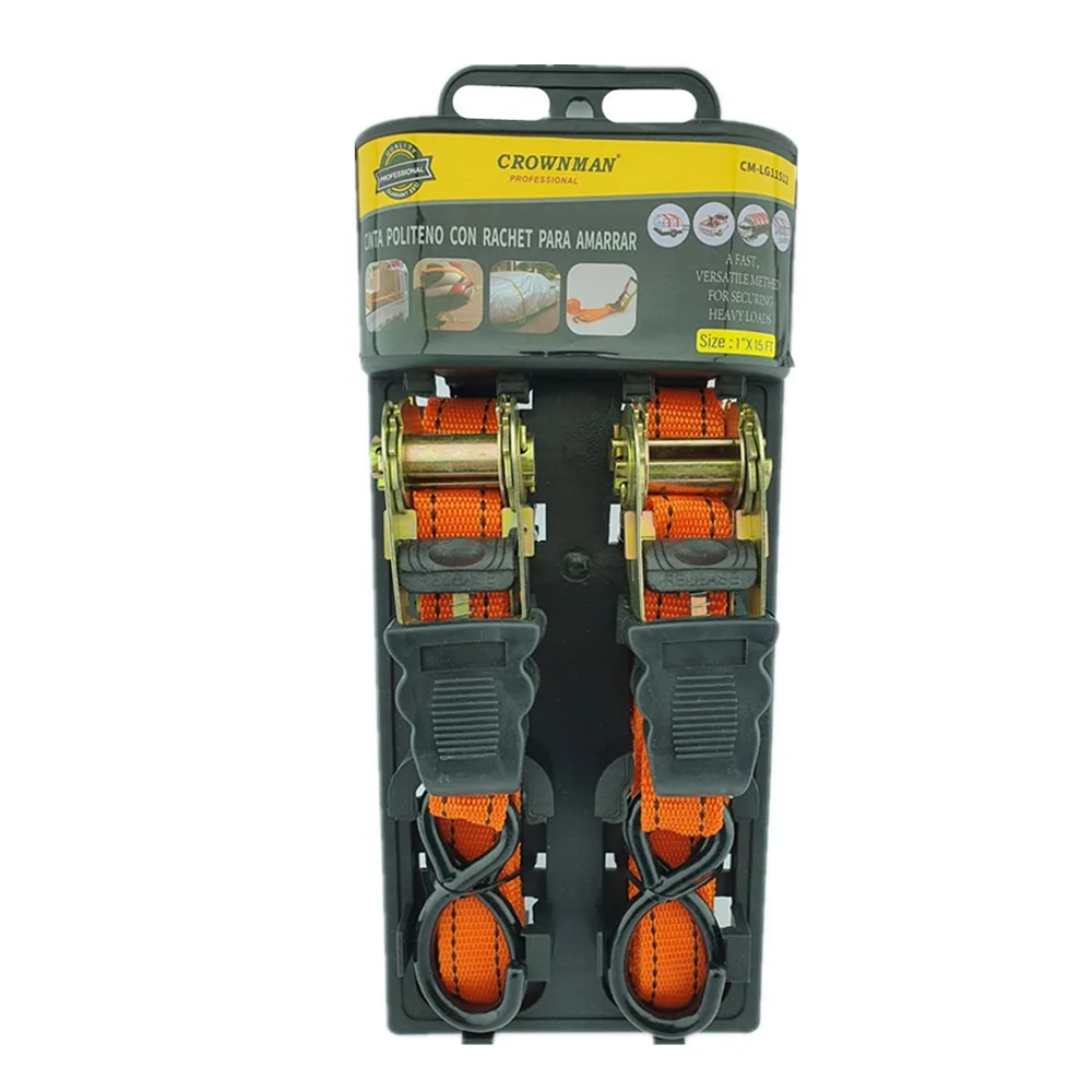 JUEGO 2 ESLINGA CINTA AMARRE CON RATCHET 1PULGX15FT CROWNMAN CMLG11512
