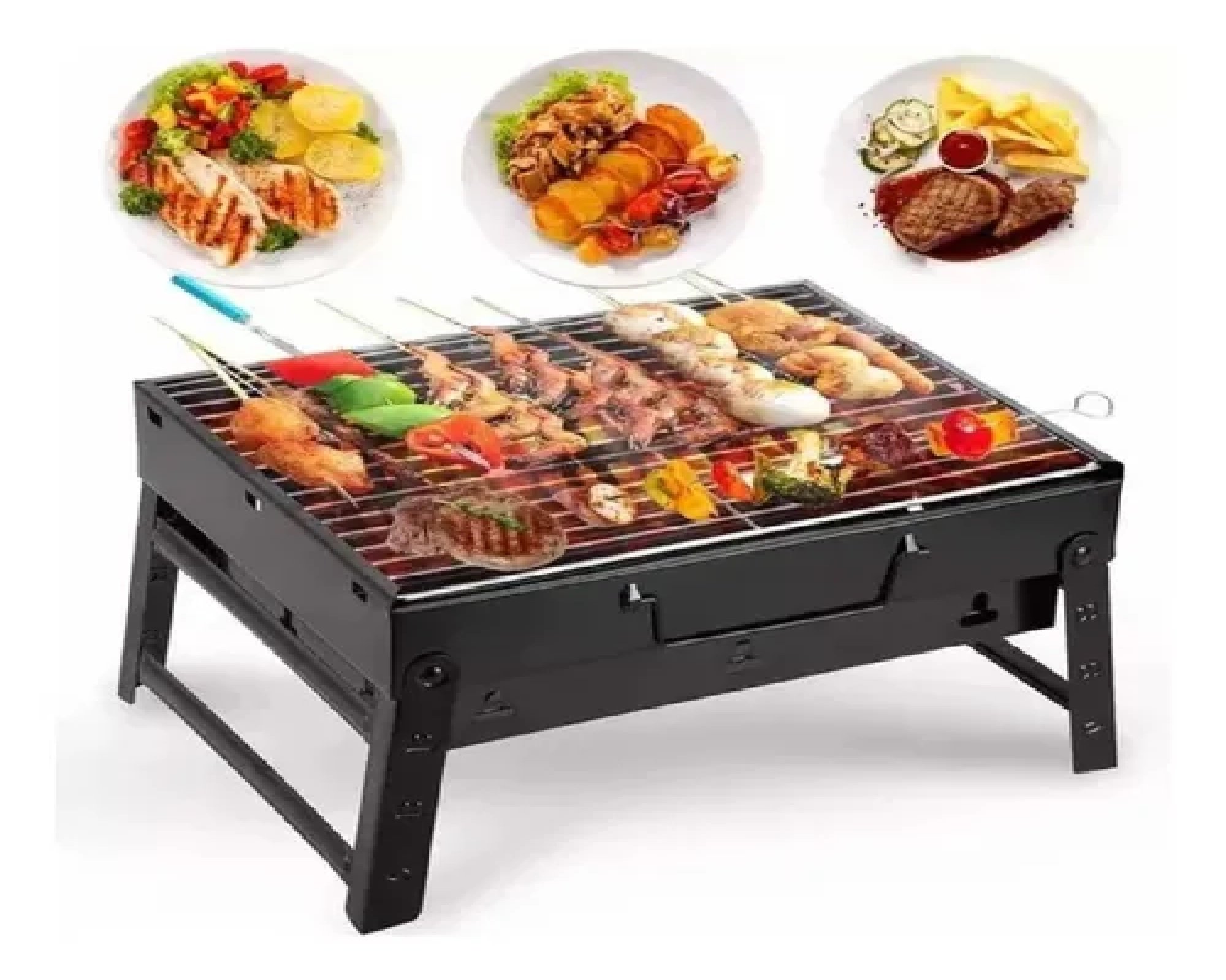 Ripley - PARRILLA PORTÁTIL PLEGABLE DE CARBÓN ACERO INOXIDABLE 35X27CM