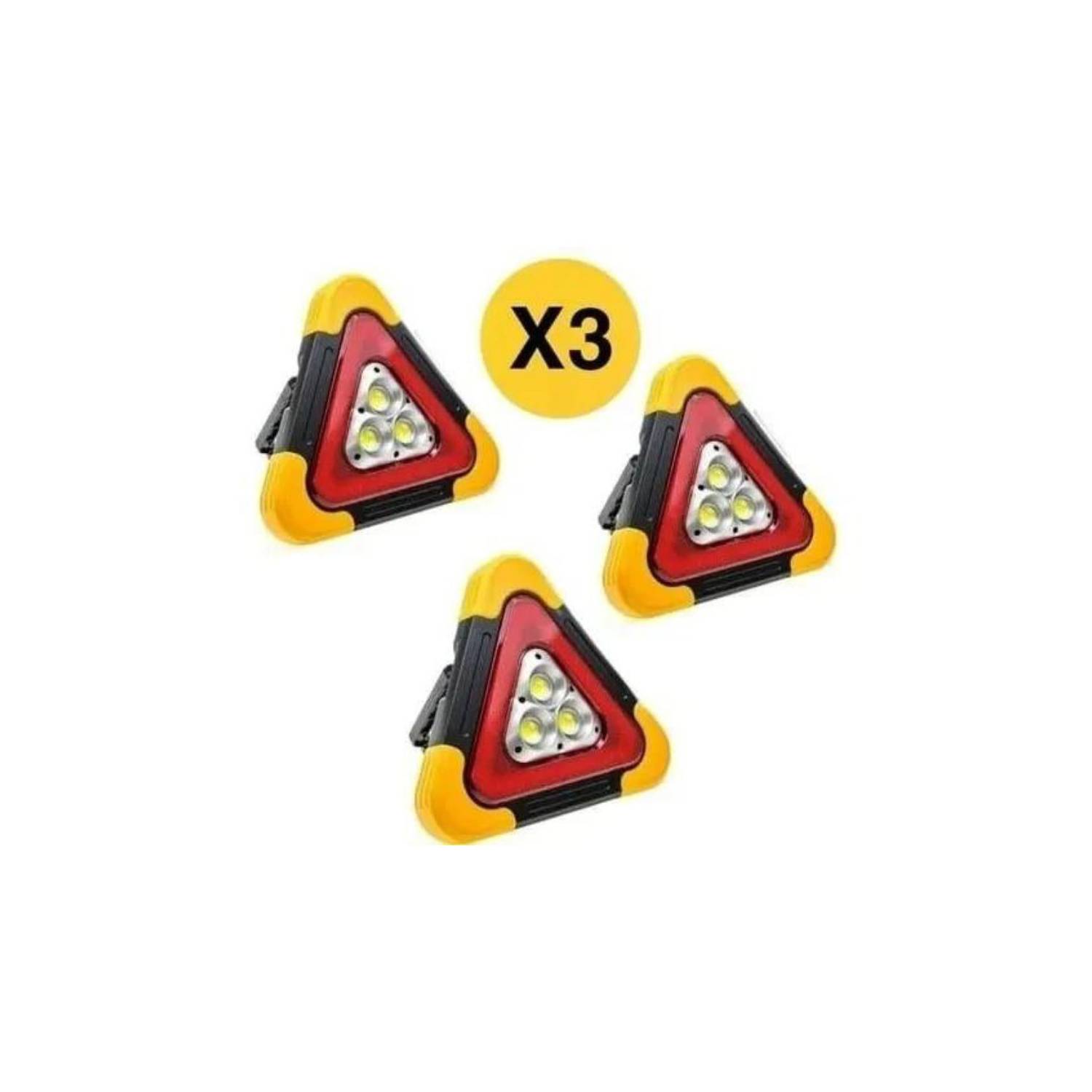 PACK 3 LUZ EMERGENCIA TRIANGULO LED RECARGABLE SOLAR