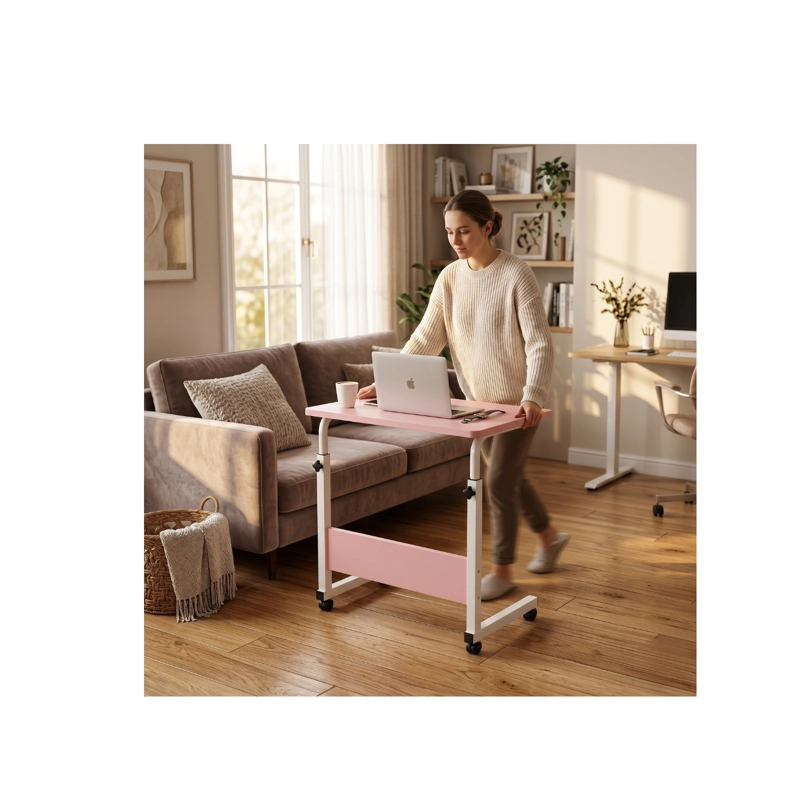 MESA ESCRITORIO AJUSTABLE CON RUEDAS PARA LAPTOP MULTIFUNCIONAL -.ROSA