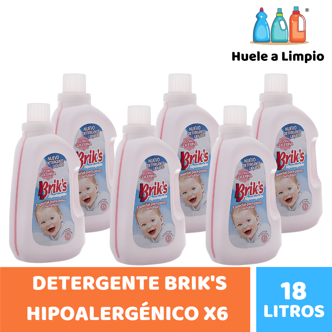 Ripley - 6 DETERGENTES BRIK'S HIPOALERGÉNICO BEBÉ PIEL SENSIBLE 18 L