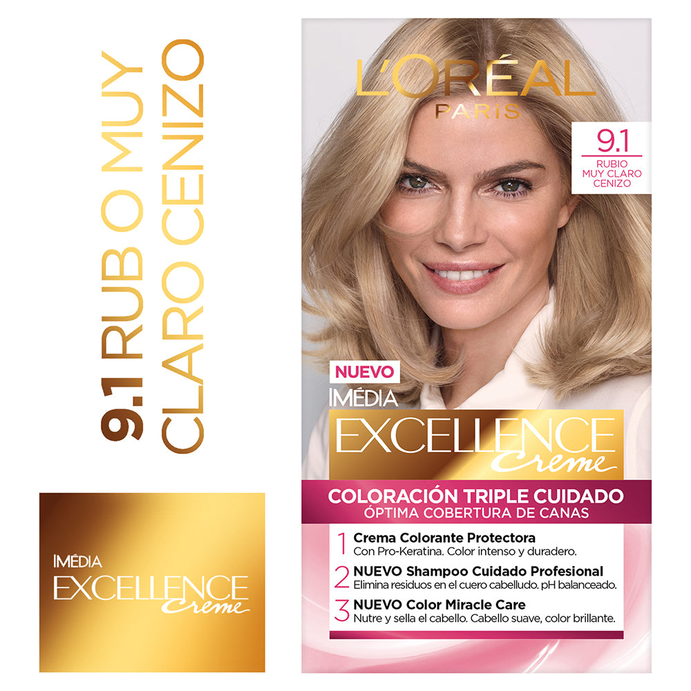TINTE L'ORÉAL EXCELLENCE CREME 9.1 RUBIO MUY CLARO CENIZO