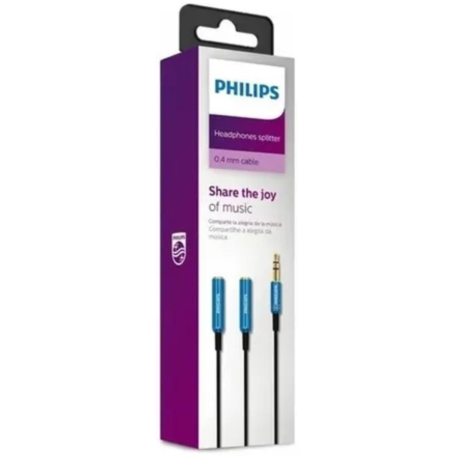 SPLITTER MINI JACK 3.5MM PHILIPS CABLE AUXILIAR PUNTAS DORADAS