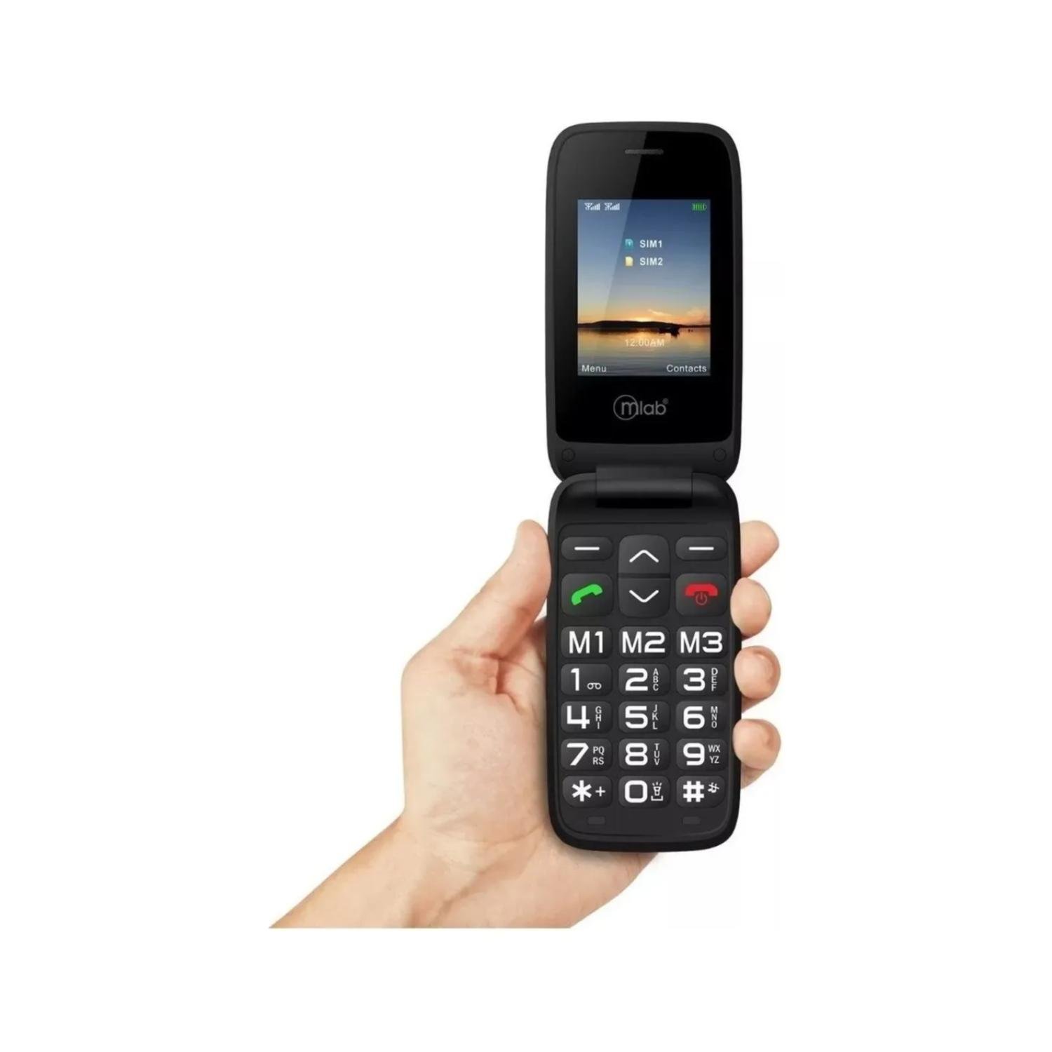 TELEFONO SENIOR TIPO ALMEJA 4G EN COLOR NEGRO SHELL 9204 MLAB
