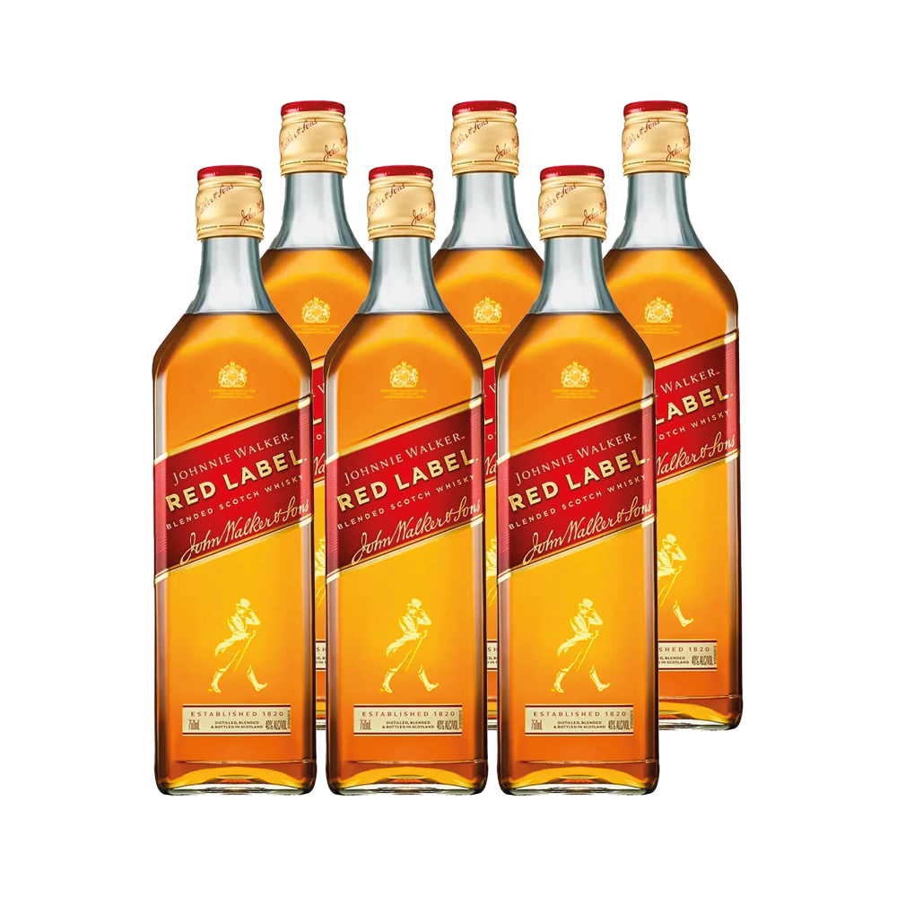 WHISKY JOHNNIE WALKER BOTELLA VIDRIO 750 ML 6 UN RED LABEL