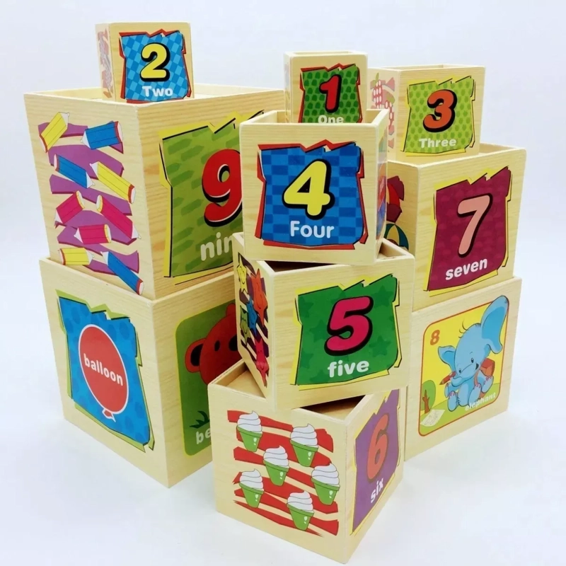 CUBO DE MADERA MULTICOLOR ENCAJE DIDÁCTICO APILABLES PARA NIÑOSA