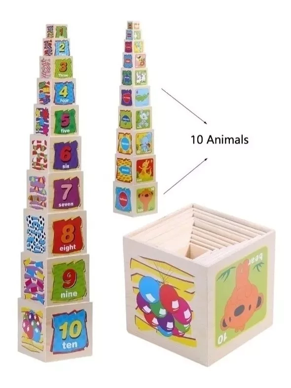 CUBO DE MADERA MULTICOLOR ENCAJE DIDÁCTICO APILABLES PARA NIÑOSA