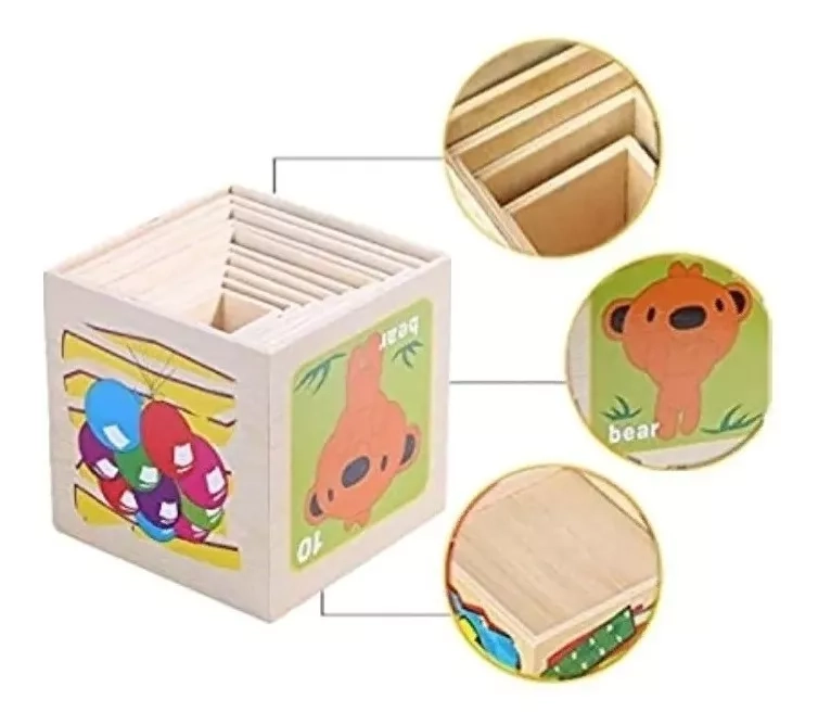 CUBO DE MADERA MULTICOLOR ENCAJE DIDÁCTICO APILABLES PARA NIÑOSA