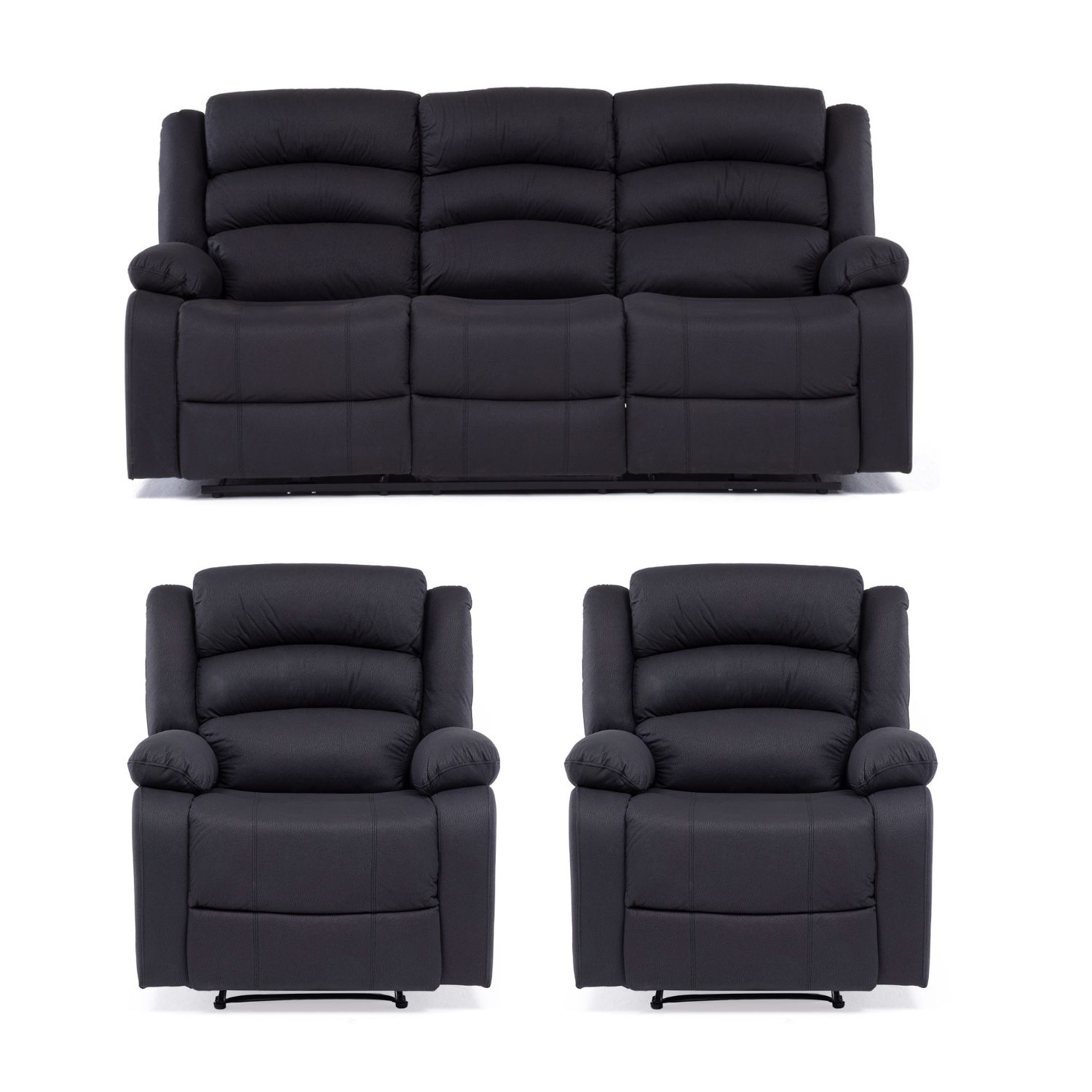 LIVING RECLINABLE SOFÁ 3 CUERPOS + 2 BERGERS NEW PRAGA EN COLOR NEGRO ...