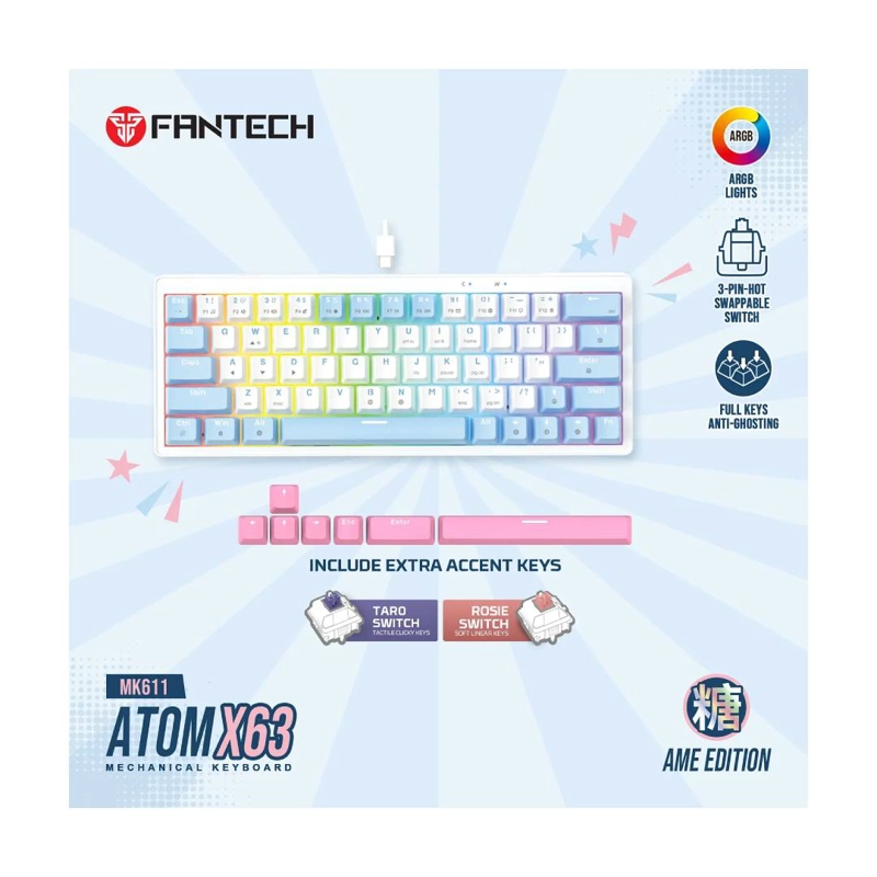 TECLADO FANTECH ATOM X63 MK611 AME WHITE (SWITCH TARO)