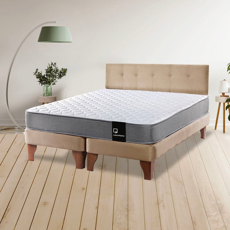 CAMA EUROPEA LATAM HOME ZEN BEST TELA VELVET BEIGE 2 PLAZAS + RESPALDO