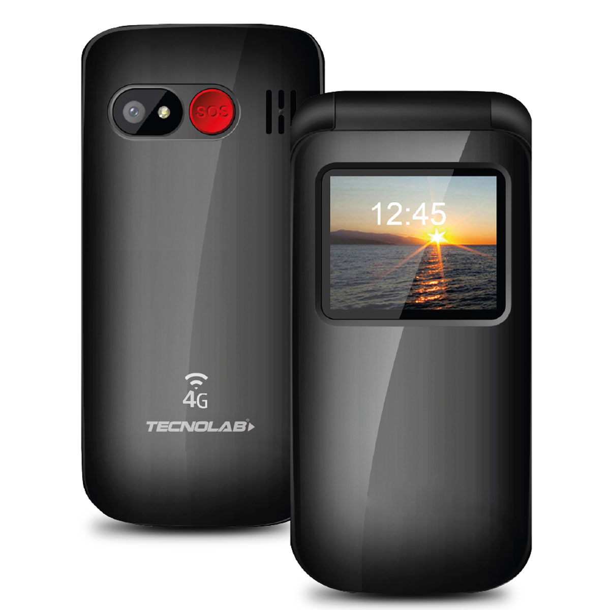 CELULAR TECNOLAB TELEFONO ADULTO MAYOR 4G TIPO ALMEJA NEGRO