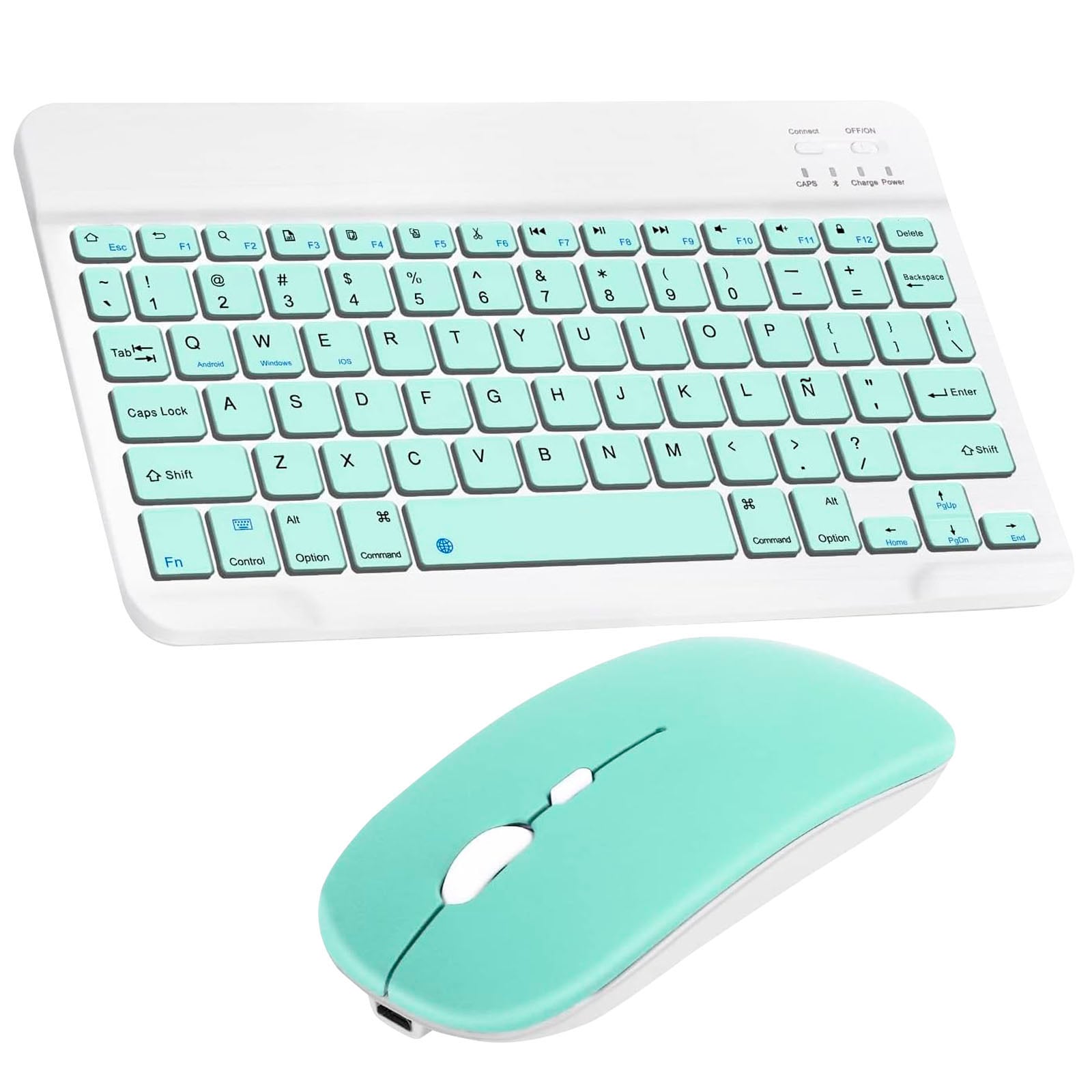 Ripley - COMBO TECLADO MOUSE BLUETOOTH ESPAÑOL CON Ñ RECARGABLE TURQUESA
