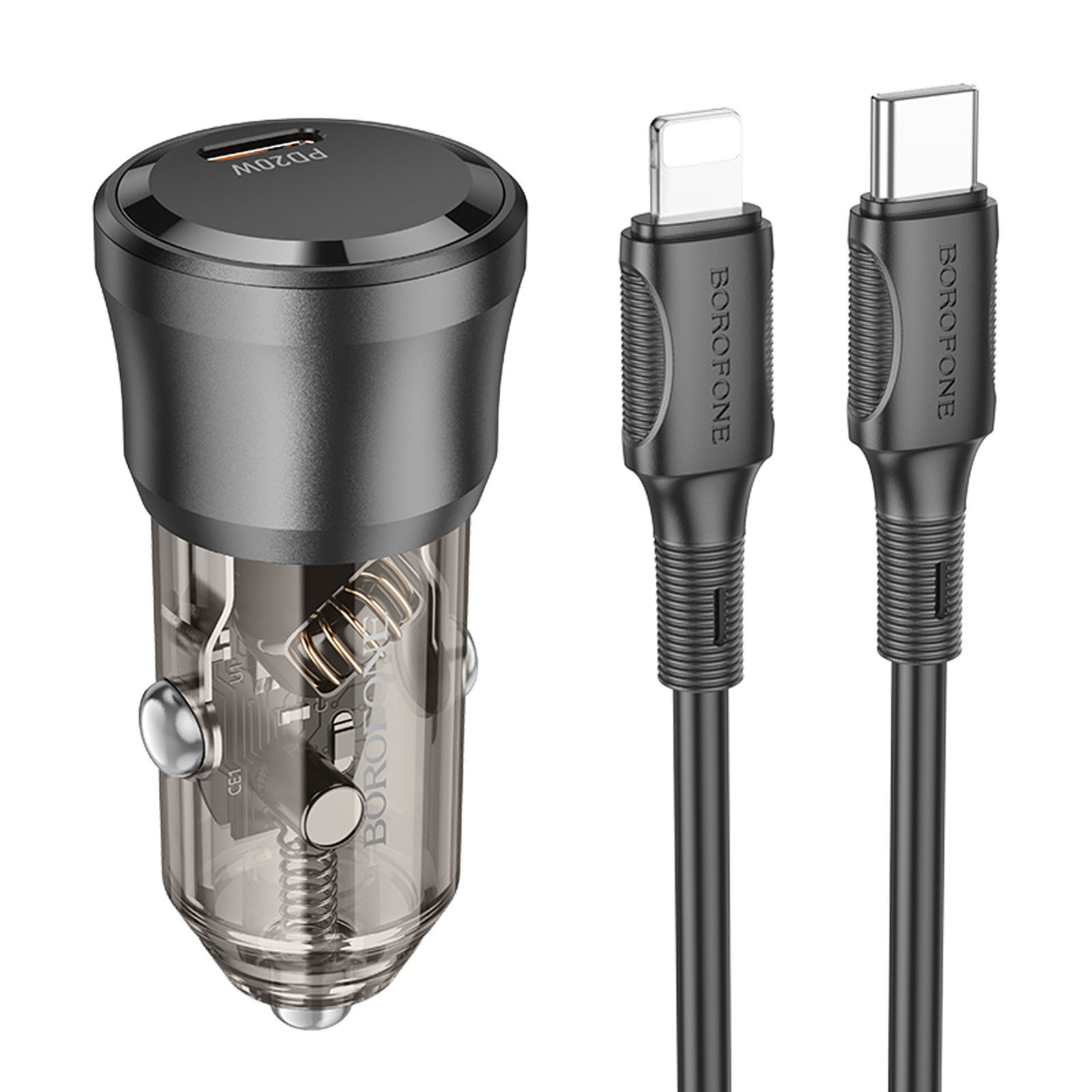 CARGADOR DE AUTO 20W Y CABLE COMPATIBLE IPHONE BOROFONE BZ24