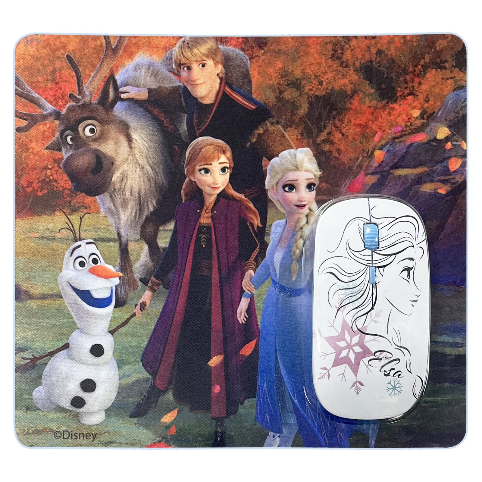 KIT MOUSE INALAMBRICO CON MOUSEPAD ESTAMPADO DISEÑO FROZEN