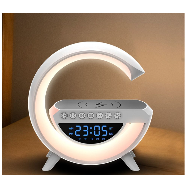 RELOJ DESPERTADOR Y CARGADOR INALÁMBRICO CON BLUETOOTH Y LUZ LED