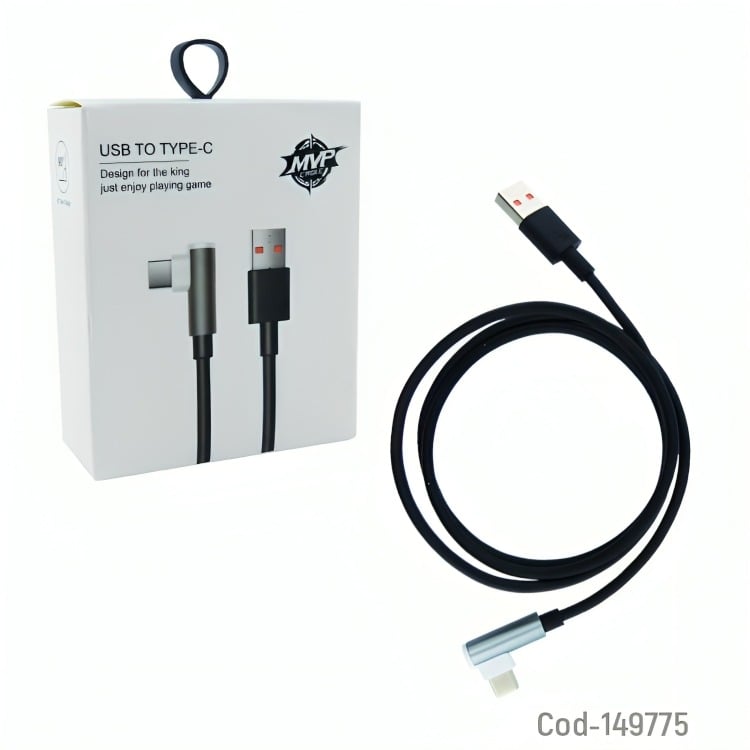 CABLE USB A TYPE-C CURVO 6A MVP BLANCO,NEGRO 1 M ALTA CALIDAD