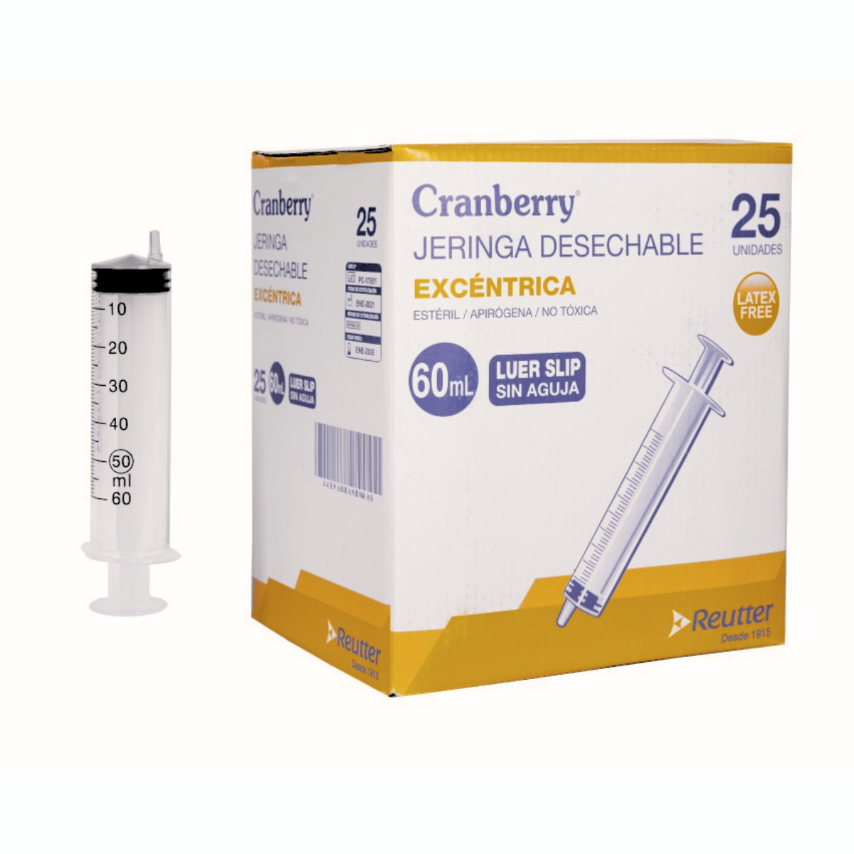 PACK 25 JERINGA CRANBERRY EXCENTRICA 60 ML LUER SLIP SIN AGUJA