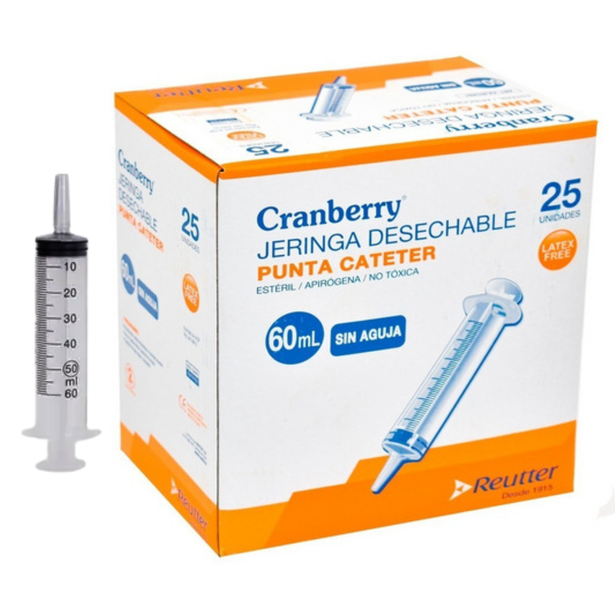 PACK 25 JERINGA CRANBERRY DESECHABLE 60CC PUNTA CATÉTER
