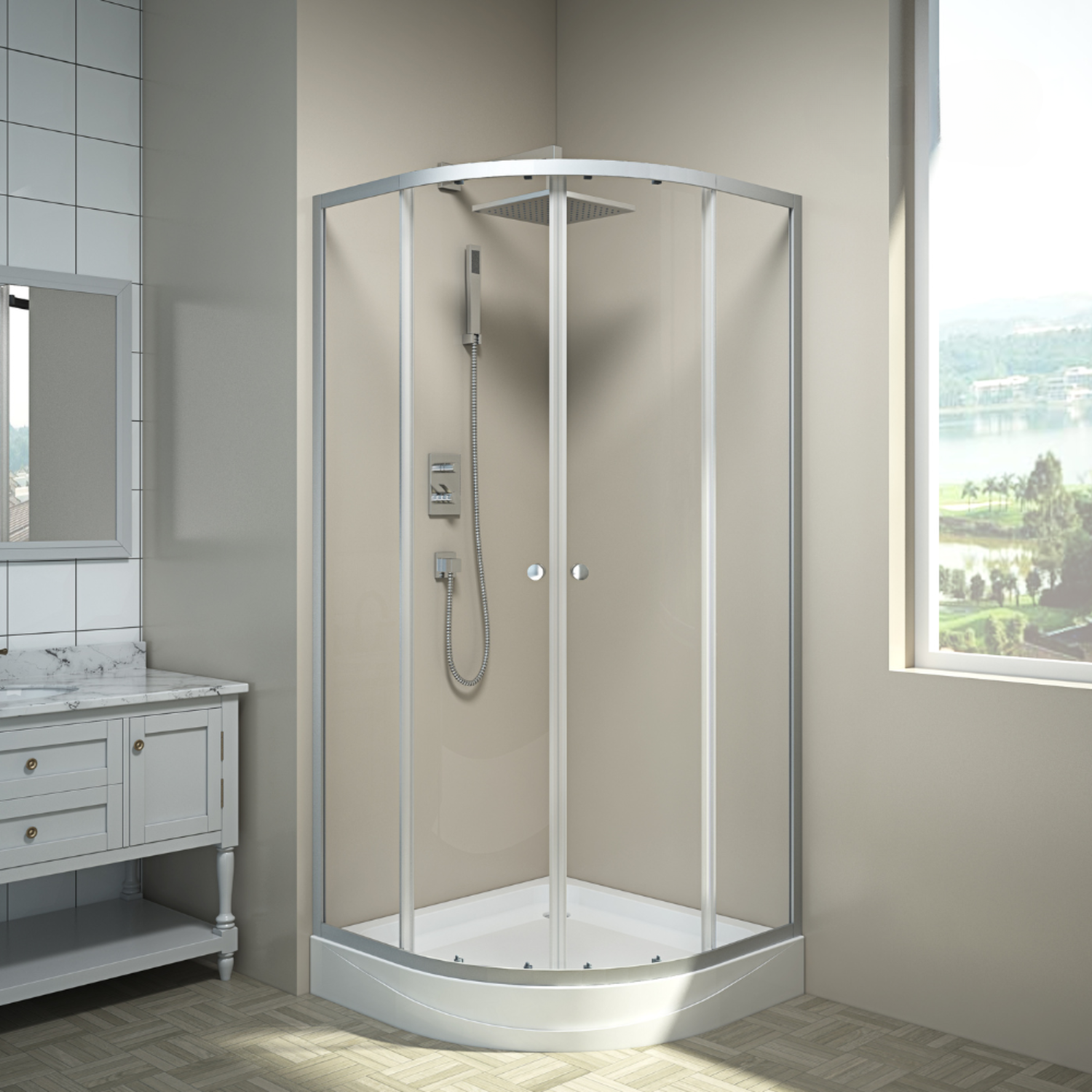 Ripley - CABINA DE DUCHA ELEGANCE LARGE 90X90X200CM DISEÑO CURVO
