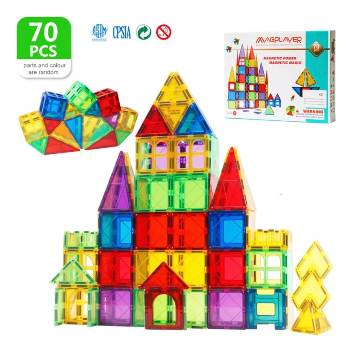BLOQUES MAGNÉTICOS CONSTRUCCIÓN 70 PIEZAS CASTILLO ARMABLE
