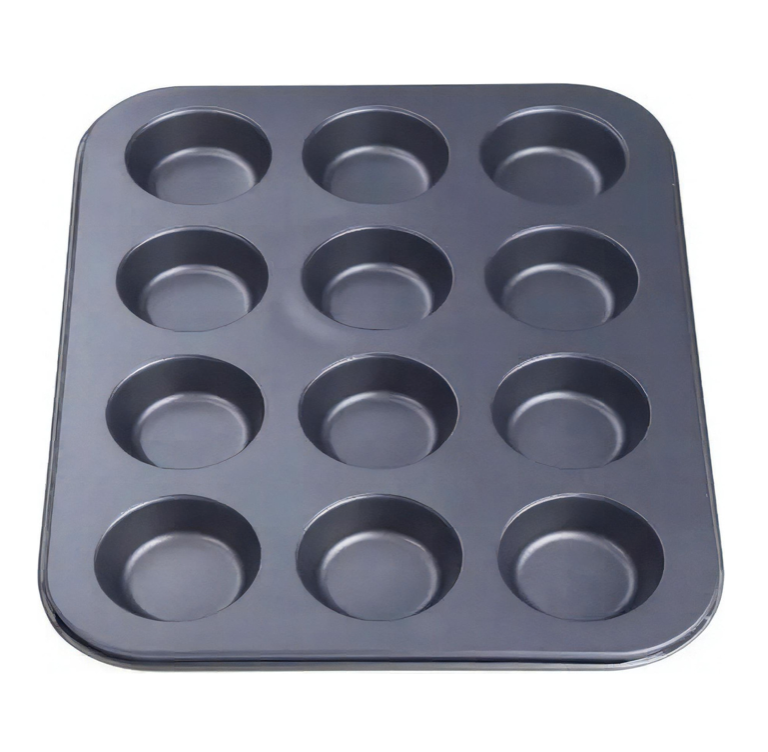 MOLDE 12 MUFFINS CUPCAKES PLACA TEFLÓN PETTISH ONLINE VC COLOR NEGRO