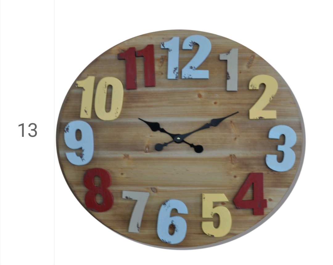 RELOJ PARED GRANDE VINTAGE 80 CM MADERA NUMEROS DE COLORES