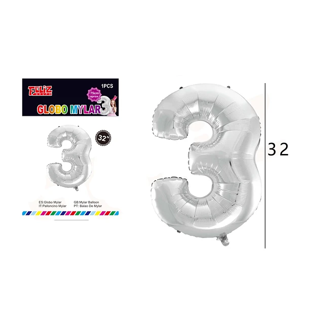 Ripley - GLOBO NÚMERO 3 PLATEADO 81 CM