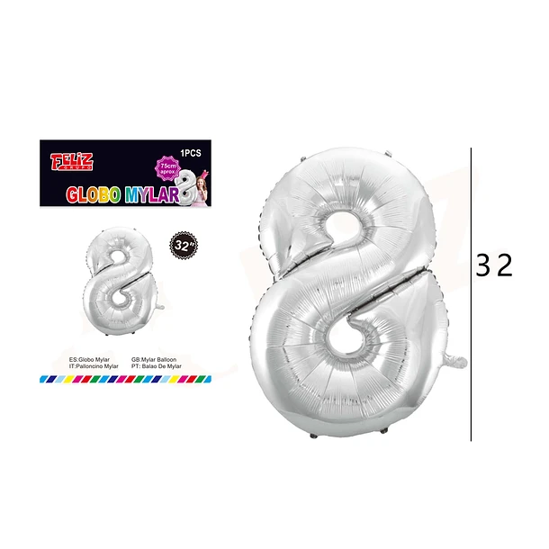 Ripley - GLOBO NÚMERO 8 PLATEADO 81 CM
