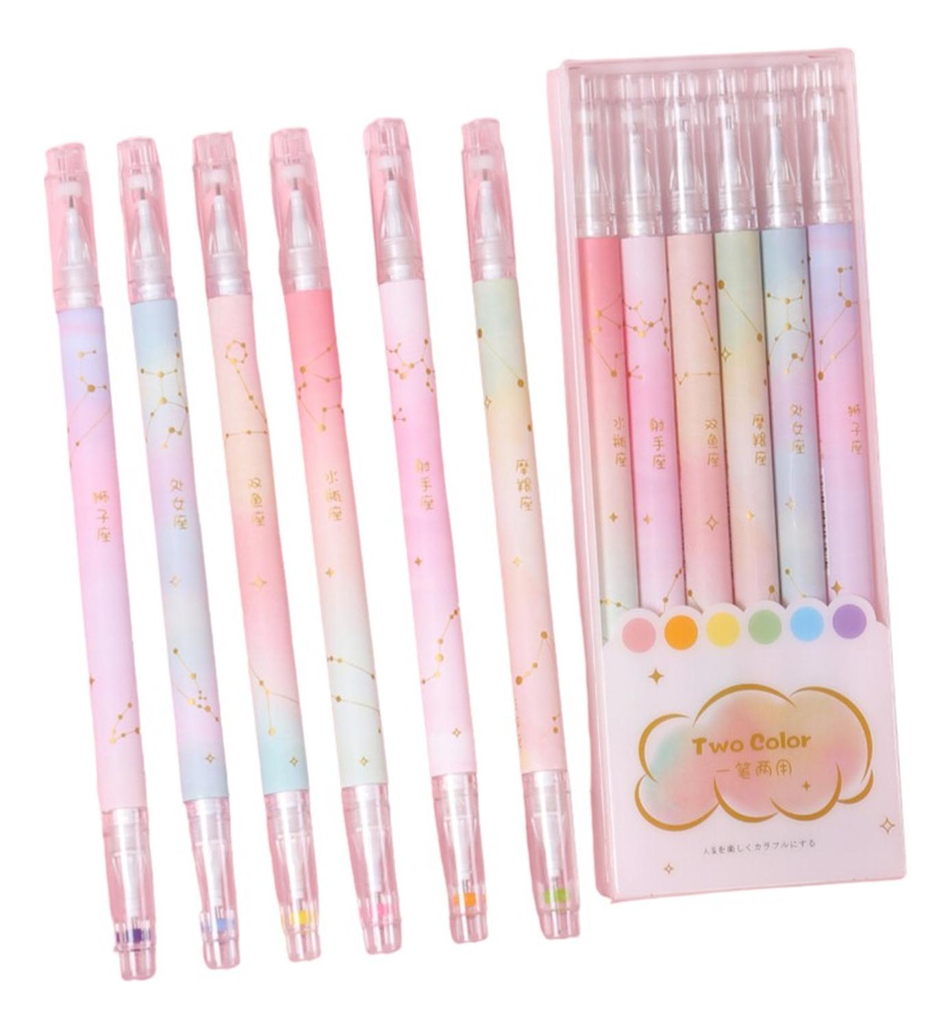 SET 6 LÁPICES FLIPEREX DOBLE PUNTA TINTA GEL COLOR ARCOIRIS Y NEGRO