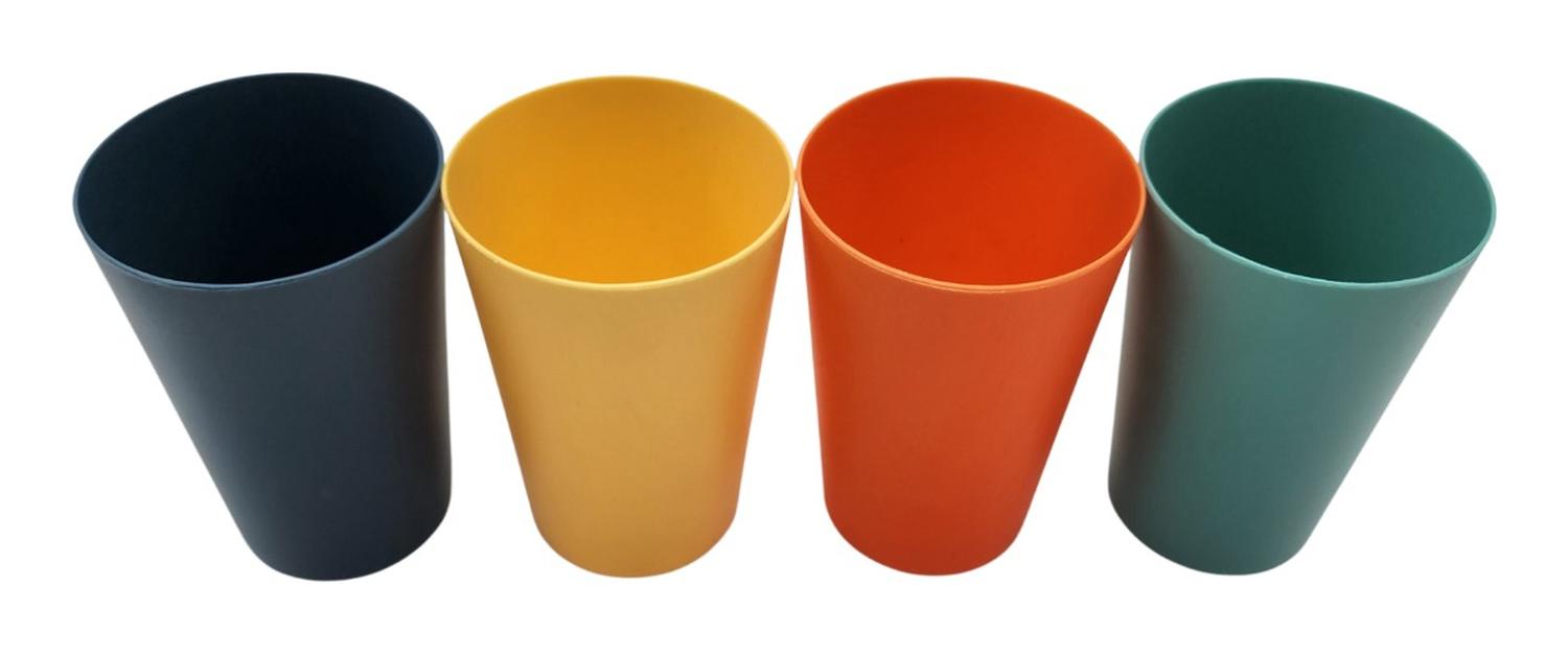 PACK 4 VASOS PLÁSTICOS DE COLORES REUTILIZABLES PARA FIESTAS
