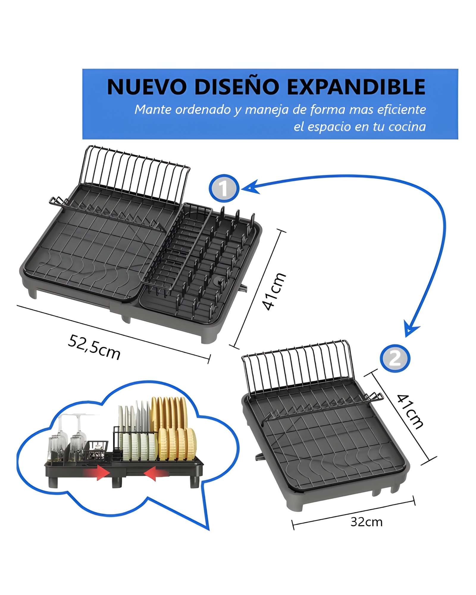 SECAPLATOS ESCURRIDOR COCINA ACERO INOXIDABLE PLEGABLE LOZA