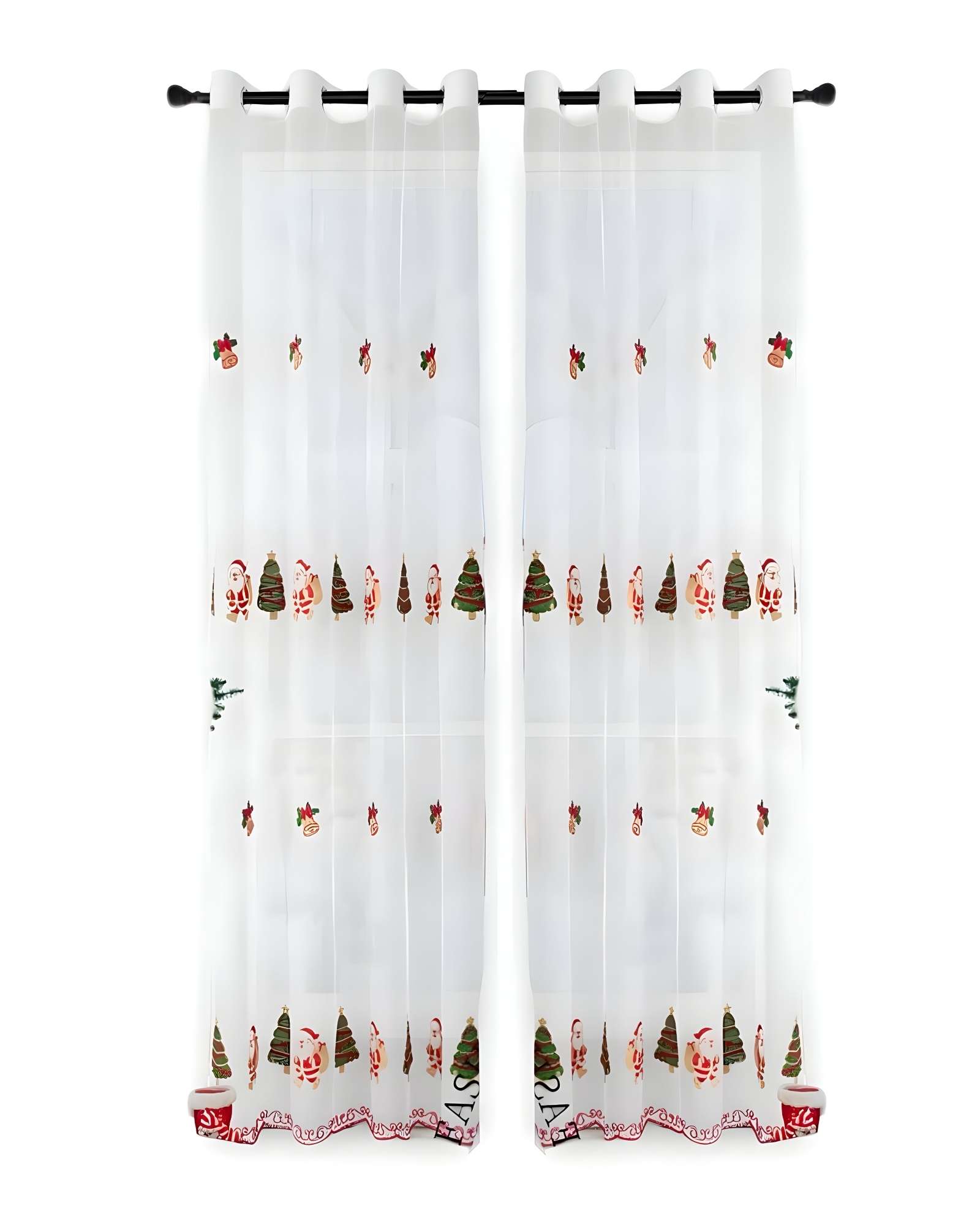 JUEGO PAR DE CORTINA VISILLO TRANSPARENTE DISEÑO NAVIDEÑO 140X230 CM V4