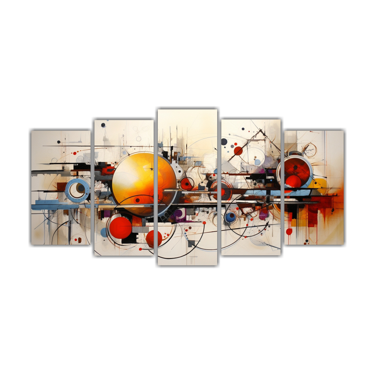 Ripley - CONJUNTO 5 CUADROS ABSTRACTOS LÍNEAS CÁLIDAS 200X100 CM