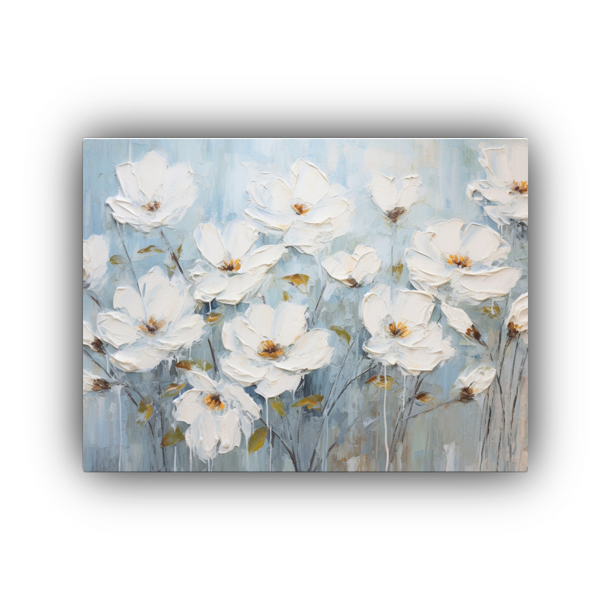 Ripley - CUADRO TELA CANVAS PROFUNDIDAD FLORES BLANCAS 50X40 CM