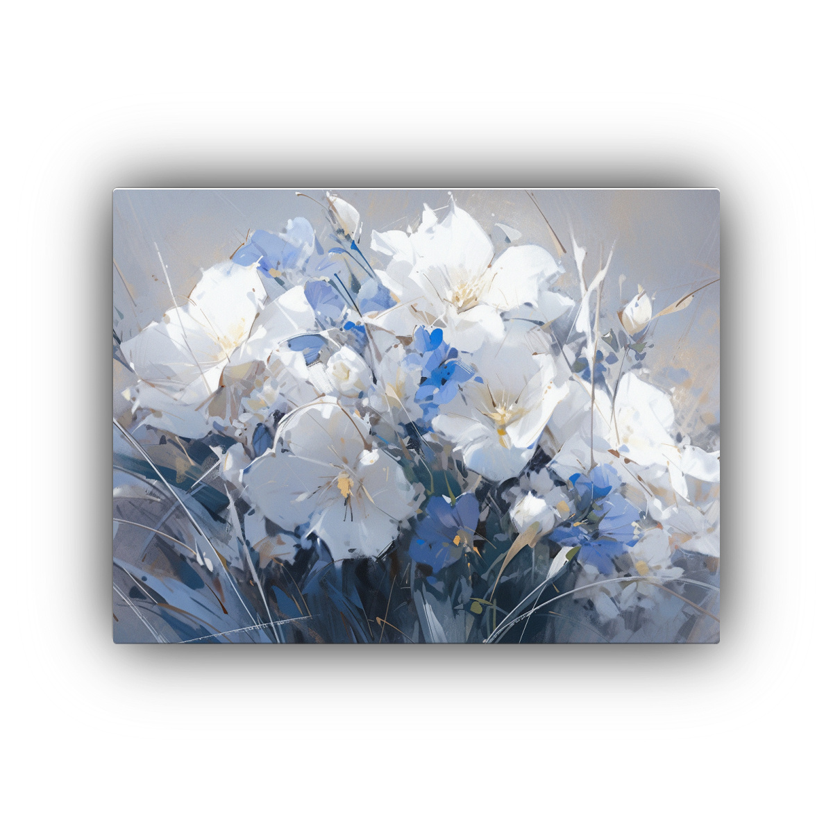 Ripley - PINTURA FLORES PLATEADAS EN LIENZO ESTILO 30X20 CM
