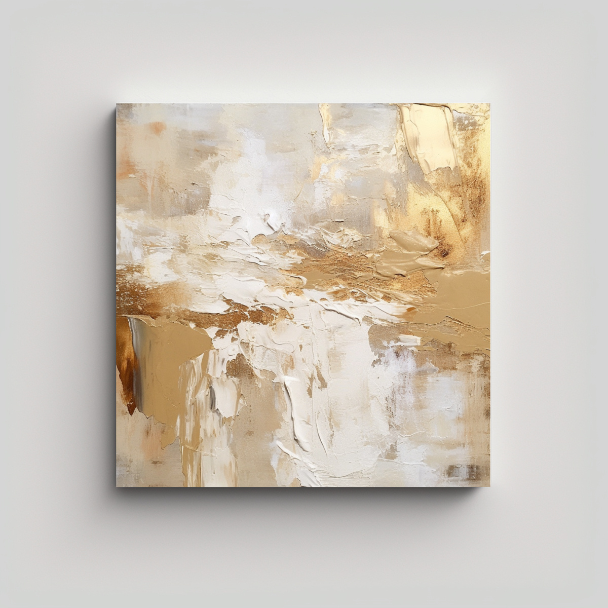 CUADRO ABSTRACTO CLÁSICO MODERNO EN TONOS BEIGE, 100X100 CM