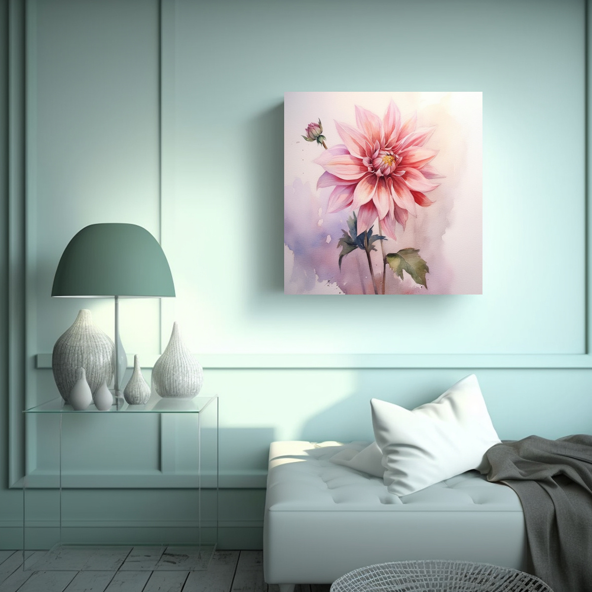 CUADRO ARMONÍA CROMÁTICA CON FLORES EN ACUARELA 100X100 CM